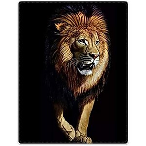 HommomH 60"x80" Black Lion Blanket Animal Print Soft Fluffy Fleece Throw for Couch Sofa Bed