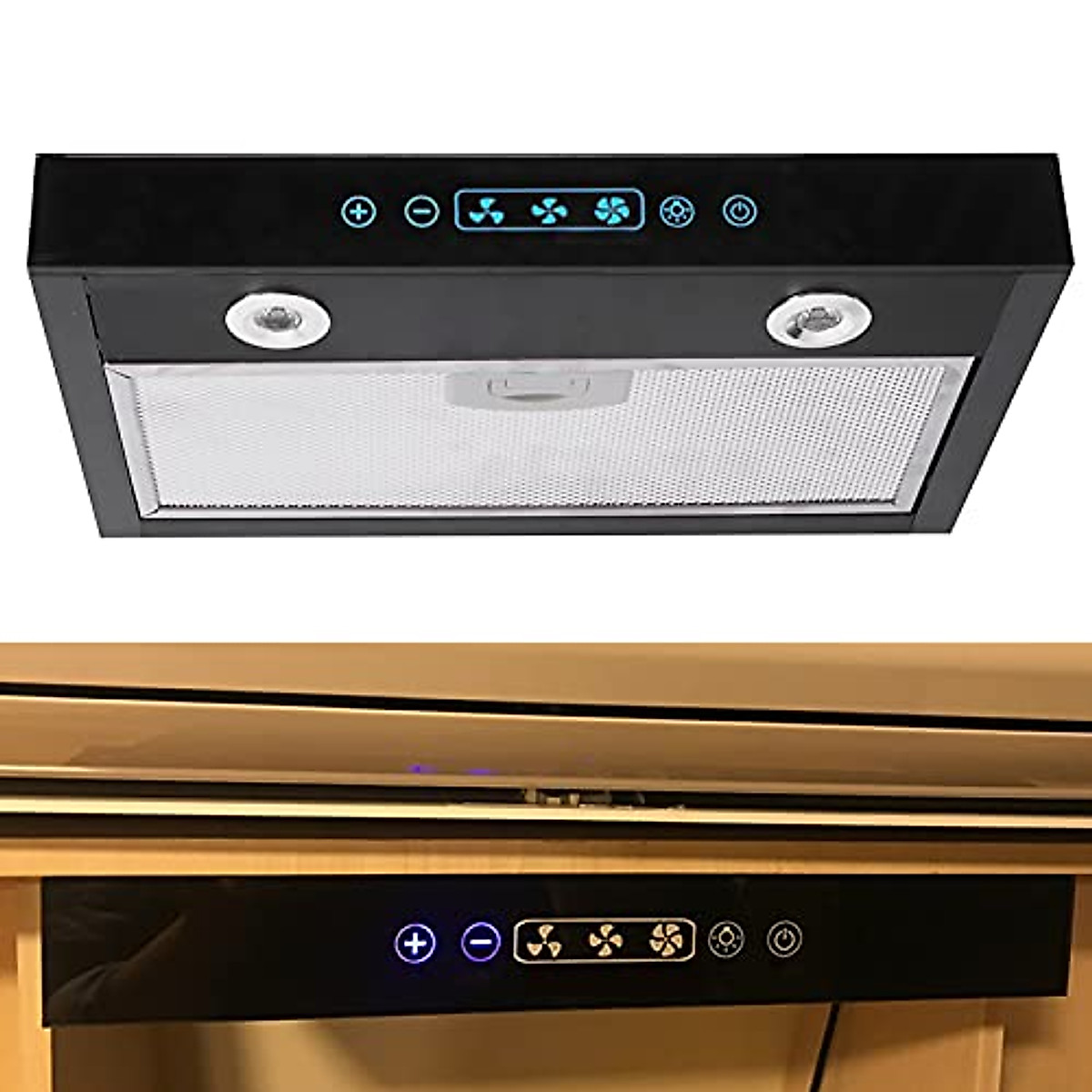 1 Set Under Cabinet Range Hood 12V Cooking Range Hood 3 Speed Adjustable with Touchable Screen LED Light Suitable for RV Yacht Kitchen