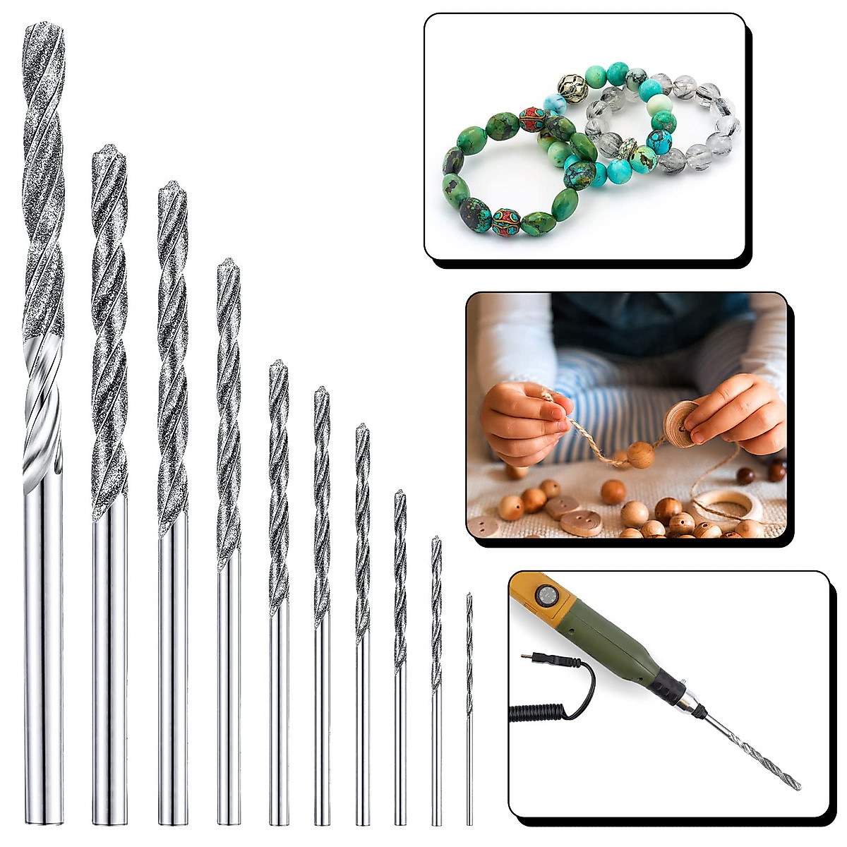 20 Pieces Diamond Drill Bits Set Twist Diamond Tip Drill Bit Heavy Duty Micro Diamond Drill Bit Set for Glass Tile Jewelry, 0.8 mm 1.0 mm 1.2 mm 1.5 mm 1.8 mm 2.0 mm 2.5 mm 3.0 mm 3.5 mm 4.0 mm