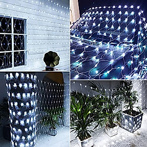 12ft x 5ft Christmas Lights Outdoor, 360 LED Net Lights with 8 Modes, Connectable, Plug in Bush Mesh Lights Christmas Fairy Twinkle Lights for Garden, Party, Xmas Tree Decorations (White)