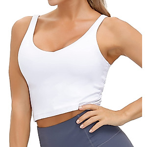 Wjustforu Women's Tank Top Padded Sports Bra Running Workout Yoga Crop Top (X-Large, White)