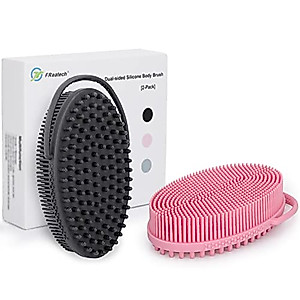 FREATECH 2-Pack Silicone Body Brush - Built-in Loop Handle, Dual-sided Bath Shower Brush Body Scrubber Exfoliator for Deep Cleansing and Massage, Easy to Hold and Hang,Hygiene and Long-lasting