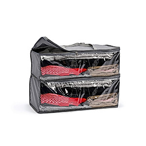 Foldable Storage Bag,24L Large Foldable Clothes Organizer Clear Window&Carry Handles,Sturdy Zippers,Great for Clothes,Blankets,Closets,Bedrooms and More (22 x 9x 3, Grey)