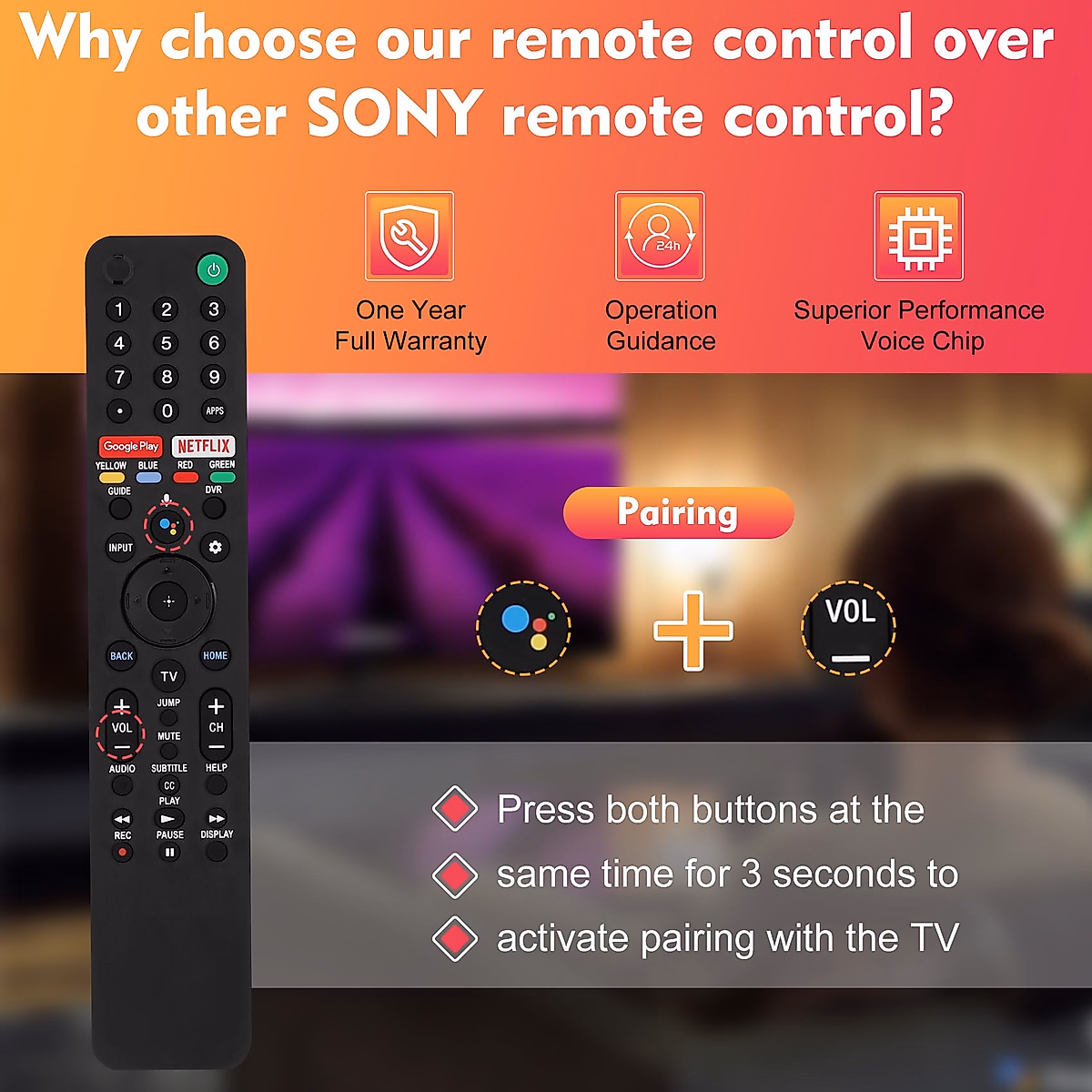 RMF-TX500U for Sony TV Remote Replacement, for All Sony Remote/Sony Bravia TV Voice Remote, RMF-TX500U for Sony Remote Control for Smart TV XBR/KD/XR Series X800H X950G A8H Etc, 1 Year Full Warranty