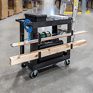 Stand Steady Tubstr 2 Shelf Utility Cart | Heavy Duty Service Cart Holds 400 lbs. | Adjustable Storage Hooks, Ladder & Spool Holders | Tub Cart for Warehouse, Garage, School & Office (32 x 18in/Black)