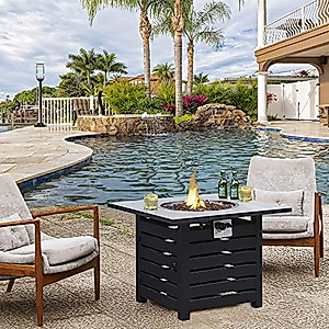 Ehomeline Fire Pit Table, 32” Square 40,000 BTU Auto-Ignition Propane Gas Fire Pit with Waterproof Cover for Courtyard Balcony Garden Terrace, Grey Ceramic Tabletop, CSA Certificationp