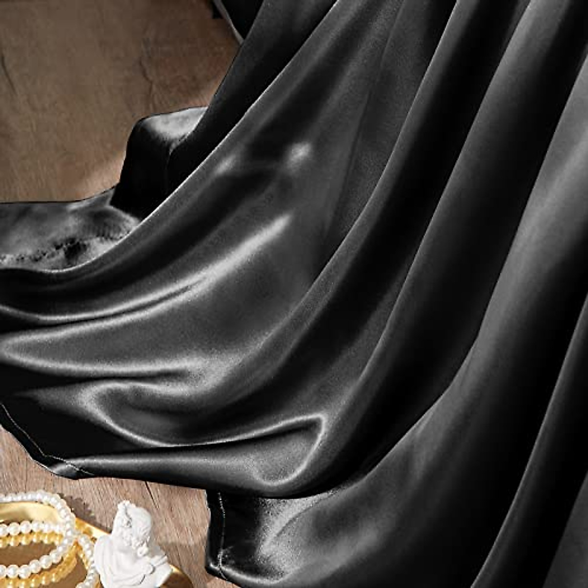 CozyLux Satin Sheets Queen Size - 4 Piece Black Bed Sheet Set with Silky Microfiber, 1 Deep Pocket Fitted Sheet, 1 Flat Sheet, and 2 Pillowcases - Smooth and Soft