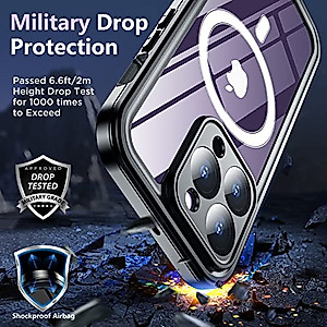 SPIDERCASE for iPhone 14 Pro Case Waterproof, Built-in 9H Tempered Glass Screen& Camera Lens Protector [Dustproof] [Military Dropproof][Compatible for Magsafe][IP68 Underwater] Case,Black/Clear