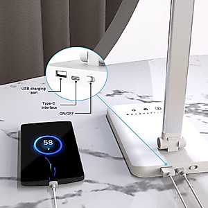 Aourow Desk Lamp LED Dimmable,Table Lamp with 5 Light Modes and 5 Brightness Levels for Home Office,Touch Desk Light with 45 Minute Timer for Bedside Reading,White(USB Charger NOT Included)