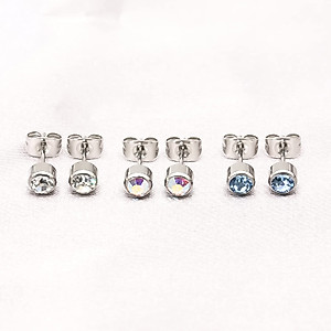 Titanium Women Stud Earrings Hypoallergenic Earring Studs Rhinestone 4mm Sensitive Ears Stud Earrings Birthday Giving