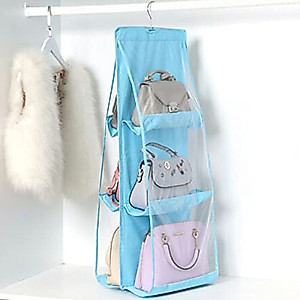 Hanging Bag 3 Layers with Hanging Hook High Capacity Transparent Collapsible 6 Pockets Dust Proof Handbag Storage Bag Household