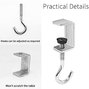 4 Pack Desk Bag Holder Schoolbag Hooks Headphone Hanger Stand, Adjustable Metal Under Desk Clamp Hook Mount for Portable Bag Gaming Headphones Clothes Table Hook, Save Space