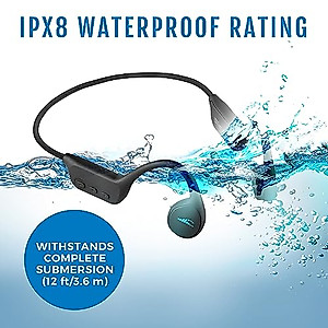 H2O Audio TRI Multi-Sport Waterproof Bone Conduction Headphones, Bluetooth Open Ear Headphones with Built-In MP3 Player -up to 6-Hour Battery Life, 8 GB -For Swimming, Running, Cycling, Hiking (Black)