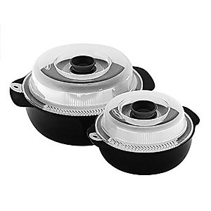 Multi-Propose Microwave Steamer 40.5 fl.oz. 18.5 fl.oz. BPA free Pack of 2 Made in Korea (Medium, Black)