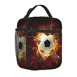 Granbey Soccer Lunch Box for Boys Girls Lunch Bag for Kids Waterproof Reusable Insulated School 3D Football Lunch Box with Side Pocket