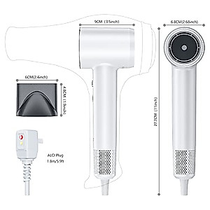 HHT Professional Hair Dryer, Negative Ionic Blow Dryer with 110, 000 RPM Brushless Motor for Fast Drying, LCD Display High-Speed Low Noise Hairdryer with Magnetic Nozzle for Salon, Home and Travel