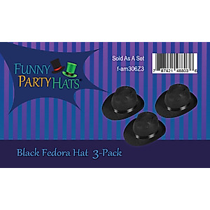 Funny Party Hats Black Fedora Gangster Hat Costume Accessory - Pack of 3