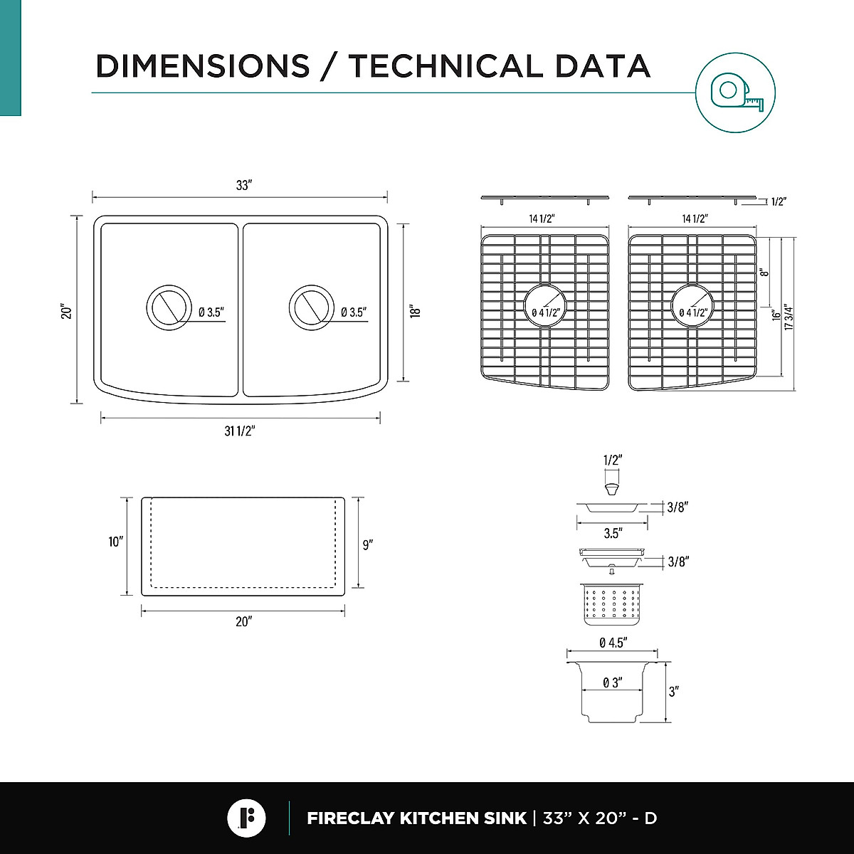 Single Bowl Kitchen Sink - 33 Inch Fireclay Deep Curved Apron Front Kitchen Sink - Premium Double Bowl Sinks for Home, Farmhouse (Grid & Strainer Included) White