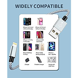 IDISON MFi Certified iPhone Charger, 4Packs(3/6/6/10FT) USB iPhone Charging Cable Nylon Braided Fast Charging Cord Compatible for iPhones/Pad(Gray +White)