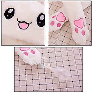 CNHNGTS Funny Plush Bunny Moving/Jumping Rabbit Cute Unisex Animal Ear Flap Hat with Paws for Women Girls, White, One Size