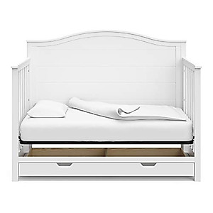 Storkcraft Moss 5-in-1 Convertible Crib with Drawer (White) – GREENGUARD Gold Certified, Crib with Drawer Combo, Includes Full-Size Nursery Storage Drawer, Converts to Toddler Bed and Full-Size Bed