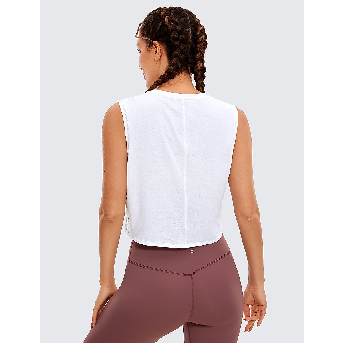 CRZ YOGA Pima Cotton Cropped Tank Tops for Women Workout Crop Top Sleeveless Athletic Shirts Loose Yoga Tops White Medium