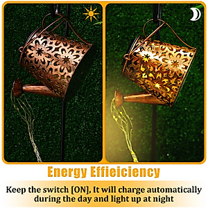 Watering Can with Lights Star Shower Watering Can Solar Twinkle Lights Waterproof Outdoor Decor LED Fairy Lights for Garden Yard Outdoor Lawn Patio Party Decorations Path Lights (Floral Style)
