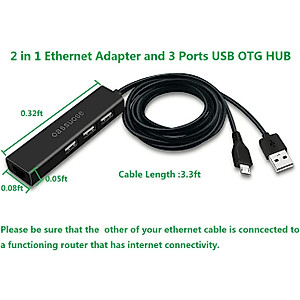 4 in 1 Ethernet Adapter and 3 Ports USB OTG Hub for Fire TV Stick 4K/Chromecast/Google Home Mini/Raspberry Pi Zero and Other Streaming TV Sticks,Micro USB OTG Cable HUB with Powered Network Adapter