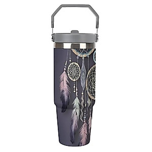 WITHSBKK 30oz Car Cup Dream Catcher Printed with Portable, Stainless Steel Travel Mug, Vacuum Insulated Tumbler And Straw, Leakproof for Car & Outdoor, UV Printed Design