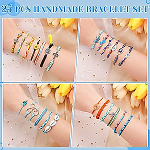 PAXCOO Set of 25 Surfer Wave Bracelet Ocean Wave Adjustable Waterproof Handmade Friendship Bracelet Summer Sunflower Bracelets Anklets Jewelry for Women Teen Girls