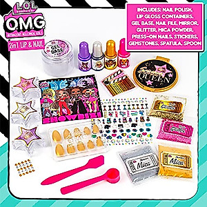 L.O.L. Surprise! O.M.G. 2-in-1 Lip & Nail Studio by Horizon Group USA, Double Feature Series, DIY Beauty Kit for Kids, Create 3 L.O.L. Surprise Lip Balms, Design & Decorate Trendy Nail Art