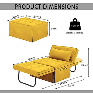Sofa Bed, 4 in 1 Multi-Function Folding Ottoman Breathable Linen Couch Bed with Adjustable Backrest Modern Convertible Chair for Living Room Apartment Office, Yellow