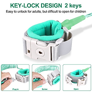 Anti Lost Wrist Link with Key Unlock 2 Pack (4.92ft Green+8.2ft Orange) Toddler Wrist Leash for Kids Child Safety Harness with Reflective Strip