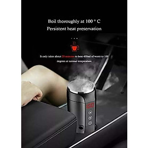 Smart Travel Car Heated Mug Portable Electric Cup 12/24V Stainless Steel Tumbler Anti-Spill lid Leakproof LCD Display Temp Control Thermos Keep Coffee Milk Tea Warm Safe for use Easily Washing
