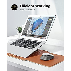 Soqool Laptop Stand for Desk, Compatible with 14inch MacBook Air Leather Stand Sleeve, Portable Laptop Stand Compatible with 13/13.3/14 Inch MacBook Pro/MacBook Air Foldable Laptop Stand Cover Sleeve