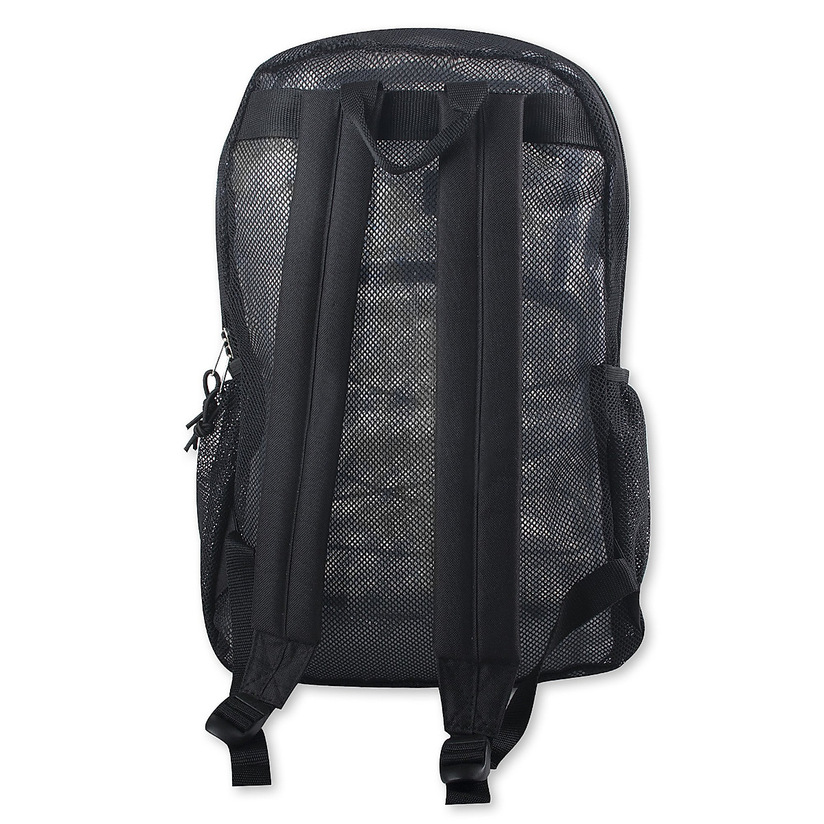 Deluxe Mesh Backpack with Bungee Cord & Adjustable Padded Straps, for Swimming, School, Travel (Black)