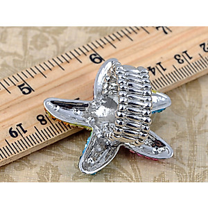 Alilang Neon Bright and Colorful Rainbow Dancing Starfish Rhinestone Stretch Adj Fashion Ring