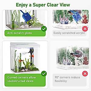 PONDON Betta Fish Tank, 3 Gallon Glass Aquarium, 3 in 1 Fish Tank with Filter and Light, Desktop Small Fish Tank for Betta Fish, Guppies, Goldfish