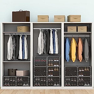 NiHome 24-Pair Shoe Organizer Cabinet with Doors and Top Shelf, Stackable, Expandable and Free-Standing Plastic Storage Rack for Entryway, Closet, Garage, Bedroom, Hallway and Office