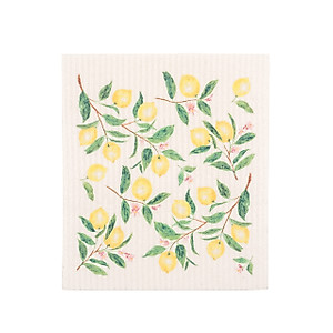KAF Home Clean It Mixed Swedish Dish Cloths - Set of 4, Reusable, Absorbent Cellulose Sponge Towels for Kitchen, Cleaning Counters, and Washing Dishes (All Over Lemon)