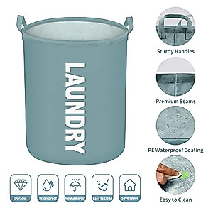Consmos 2-Pack Collapsible Laundry Basket, Large Laundry Hamper with Handle, Freestanding Laundry Baskets Dirty Clothes Basket for Bedroom, Bathroom& College Dorm, Haze Blue