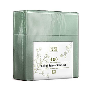 Hyde Lane 400 Thread Count 100% Cotton Queen Size Sheet Set, Cotton Sateen Sheets with Deep Pockets Fits Mattress Up to 14" Deep, Ultra Soft Thick Hotel Luxury Bed Bedding – 4 Piece Sea Foam
