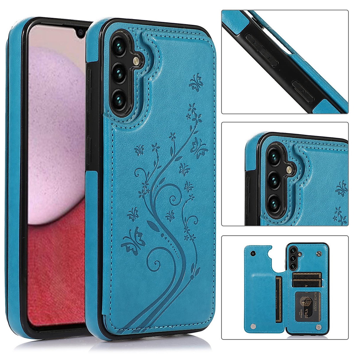 Asuwish Phone Case for Samsung Galaxy A14 5G with Tempered Glass Screen Protector Card Holder Wallet Cover Stand Flip Leather Cell Accessories Glaxay M14 A 14 4G 14A 14M G5 Cases Women Men Blue