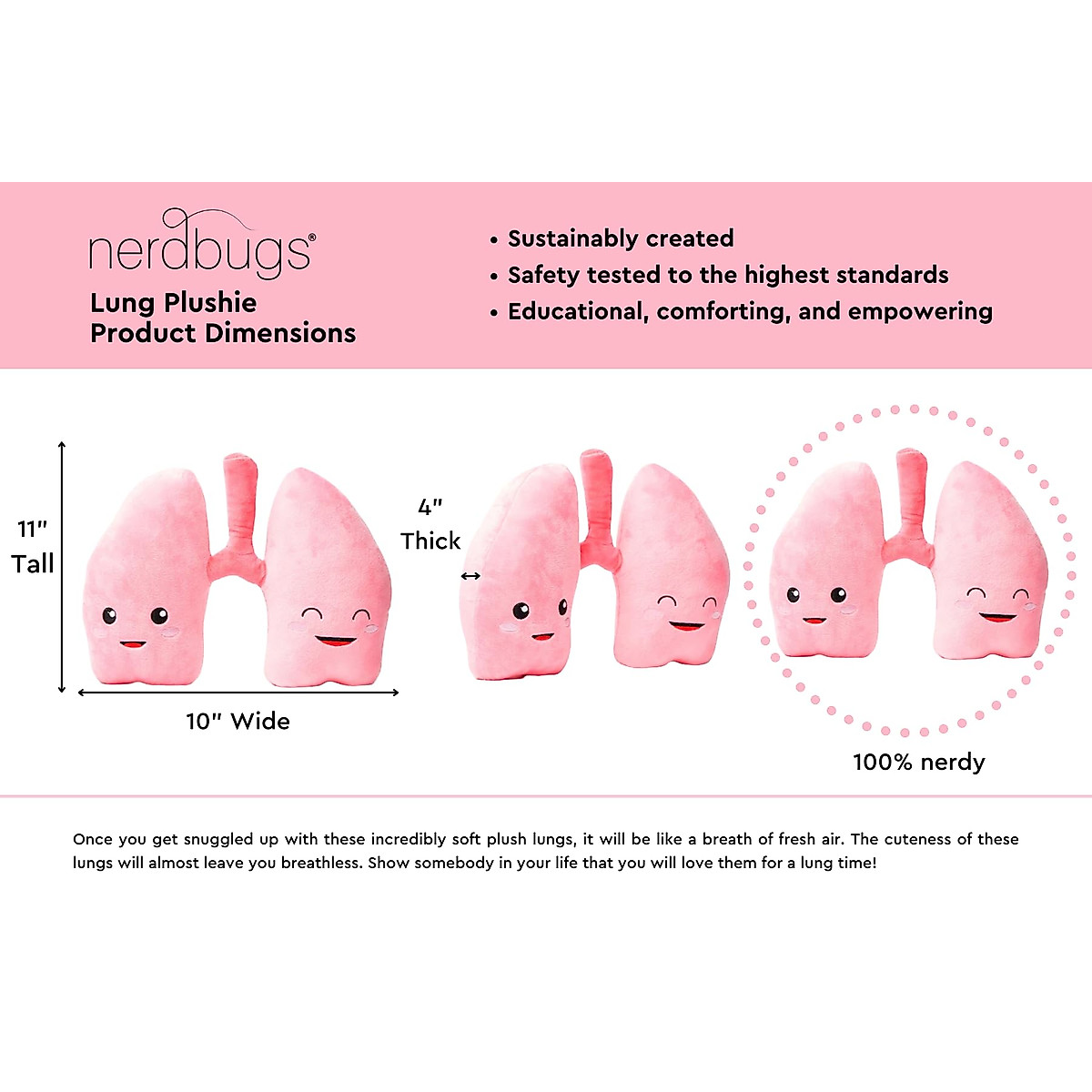 nerdbugs Lung Plush - We Be-Lung Together!/Pulmonologist Gift, Respiratory Therapist Gift, Lung Cancer Gift, Pulmonary Nurse Gift, Med Student Gift