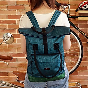 TOURBON Nylon Roll-top Clip-On Bike Panniers Women's Shoulder Tote Bag (Blue)
