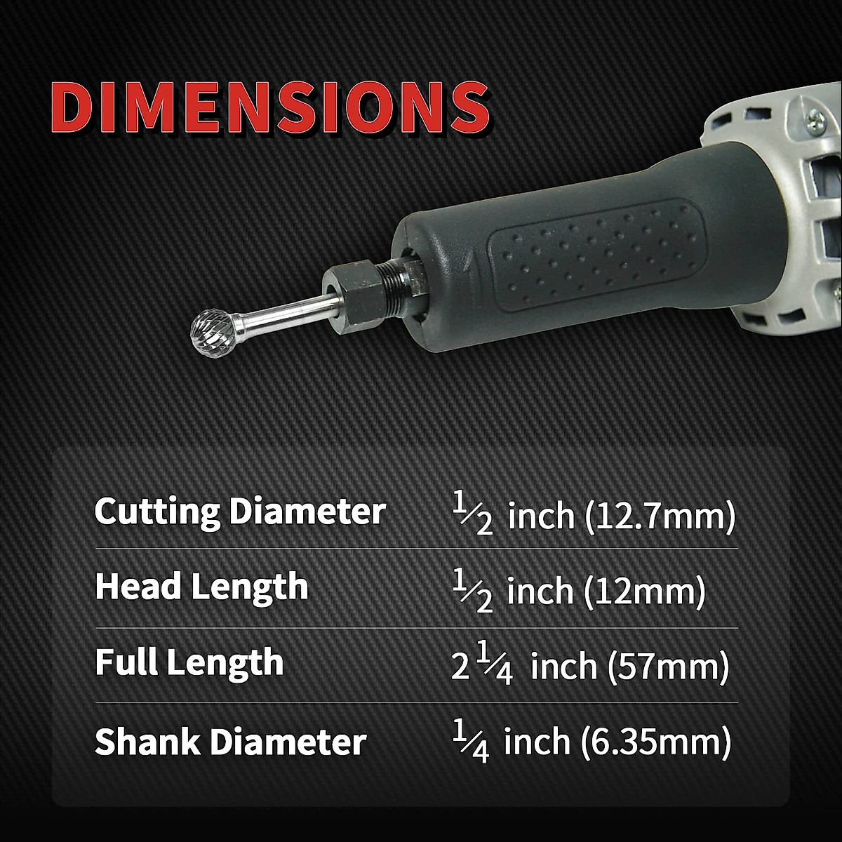S&F STEAD & FAST Carbide Burr with 1/4” Shank 1/2” Cutter Dia 1/2” Length, Professional Grade Tungsten File, Die Grinder Bit for Metals, Rotary File Ball Shape, Grinding Burr Bit
