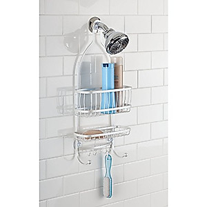 iDesign - 61974 York Metal Wire Hanging Shower Caddy, Extra Wide Space for Shampoo, Conditioner, and Soap with Hooks for Razors, Towels, and More, 10" x 4" x 22", Pearl White