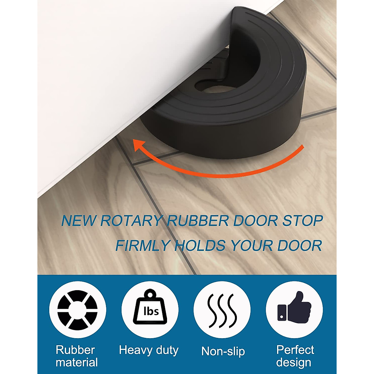 Door Stoppers - Rubber Security Wedge for Bottom of Door on Concrete, Tile, Carpet, Linoleum & Wooden Floor - Spiral Heavy Duty Door Stop - 2 Pack - Black