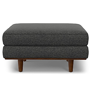 SIMPLIHOME Morrison 33 inch Wide Mid-Century Modern Ottoman in Charcoal Grey Woven-Blend Fabric, Assembled, for the Living Room, Entryway and Family Room