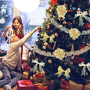 2.5'' Christmas Tree Ribbon Wired, 3 Rolls 30 Yards Gold Christmas Ribbon Mesh Swirl Sheer Glitter Snowflake Organza Ribbon for Christmas Tree Decorations Gift Wrapping, Crafts Garland Xmas Wreath